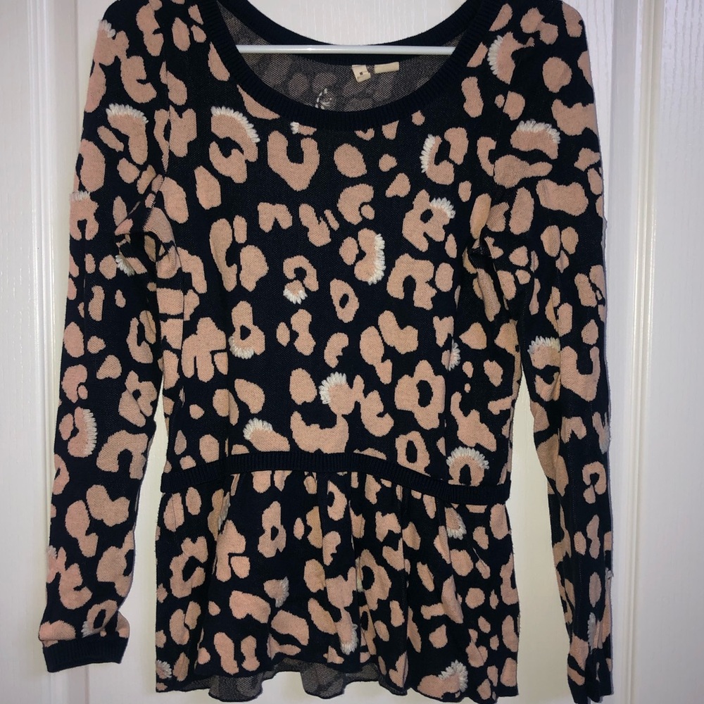 Anthropologie Moth Navy Cheetah Print Sweater - Gem